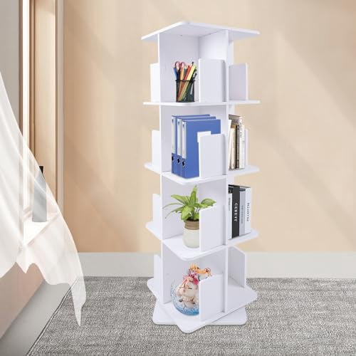 Rotating Bookshelf. 4 Tier Standing Bookcase, 360° View Stackable ...