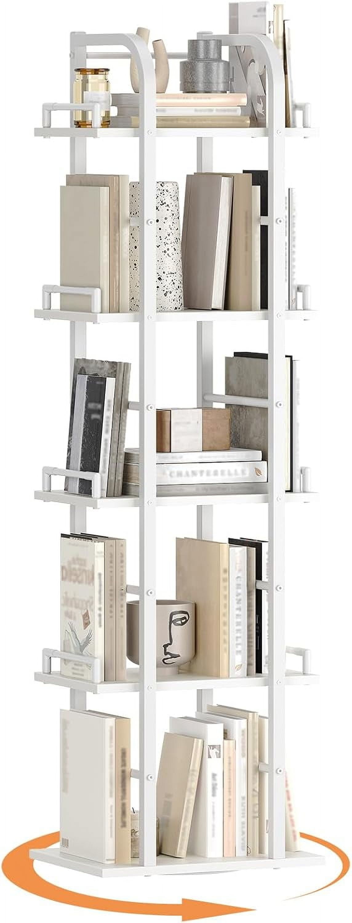 Rotating Bookshelf, 5 Tier Spinning Bookcase Tower, 360 Display Narrow ...