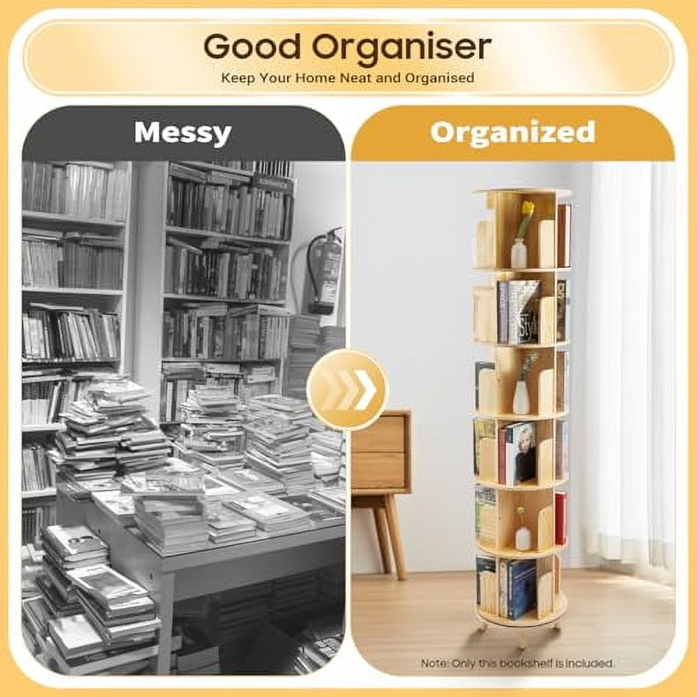 Rotating Bookshelf,6 Tier Floor Standing Bookcase Storage Rack Book ...