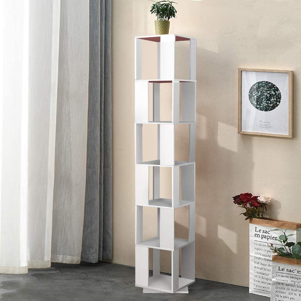 Rotating Bookshelf 6 Tiers Floor Rack Simple Bookcase Student Multi ...