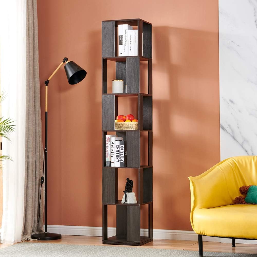 Rotating Bookshelf 6 Tiers Floor Rack Simple Bookcase Student Multi ...