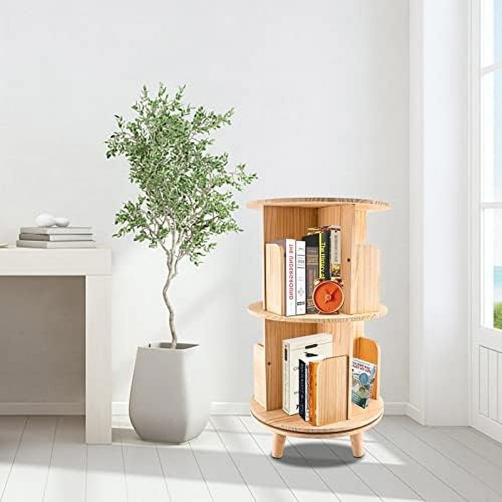 Rotating Bookshelf Bookcase Storage 2-Tier Stackable Solid Wood Shelf ...