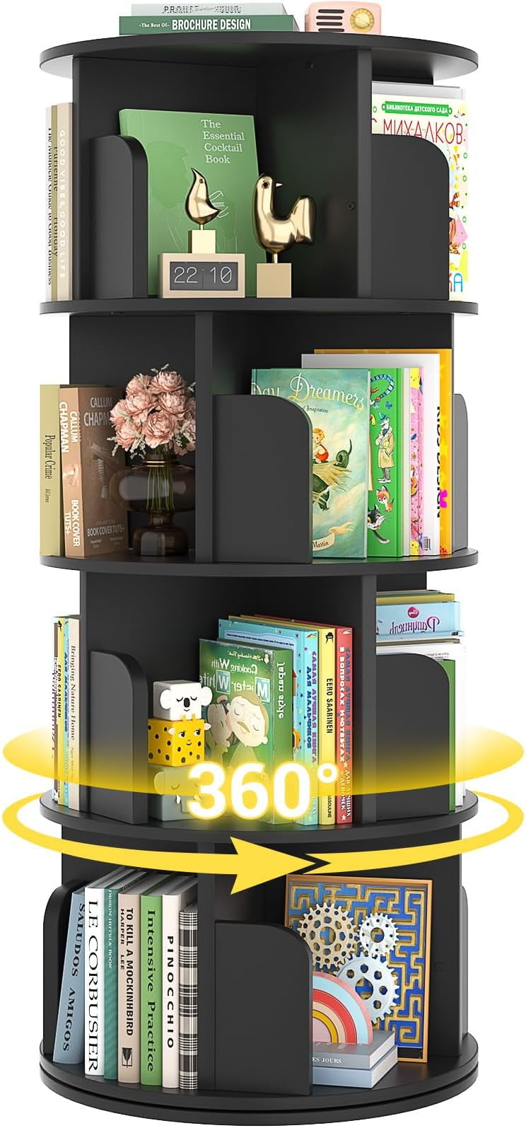 Rotating Bookshelf, Corner Bookshelf, 360 Display Spinning Bookcase ...