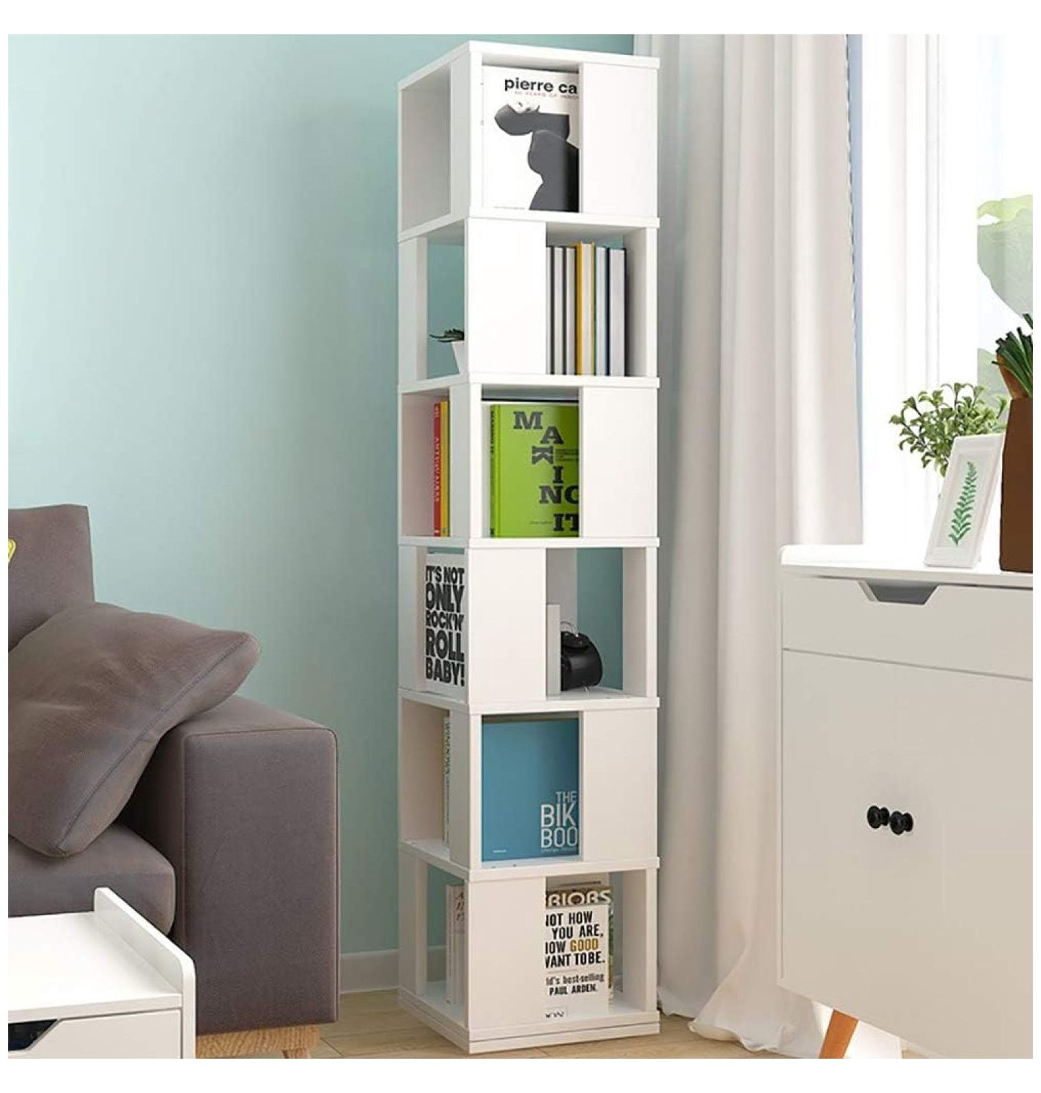 Rotating Bookshelf, Floor Rack Simple Bookcase Student Multi-Function ...
