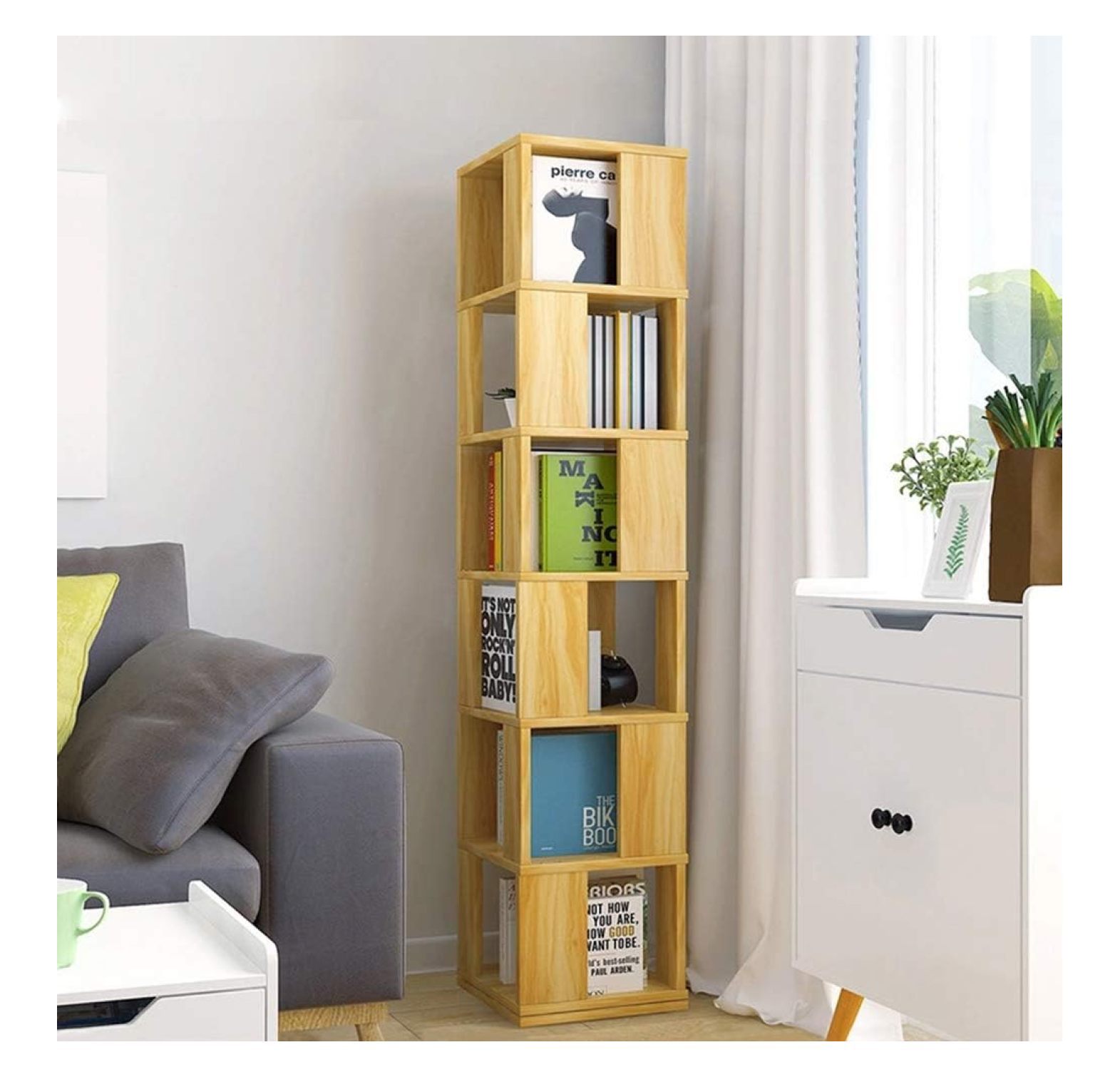 Rotating Bookshelf, Floor Rack Simple Bookcase Student Multi-Function Creative Bookshelf for ...