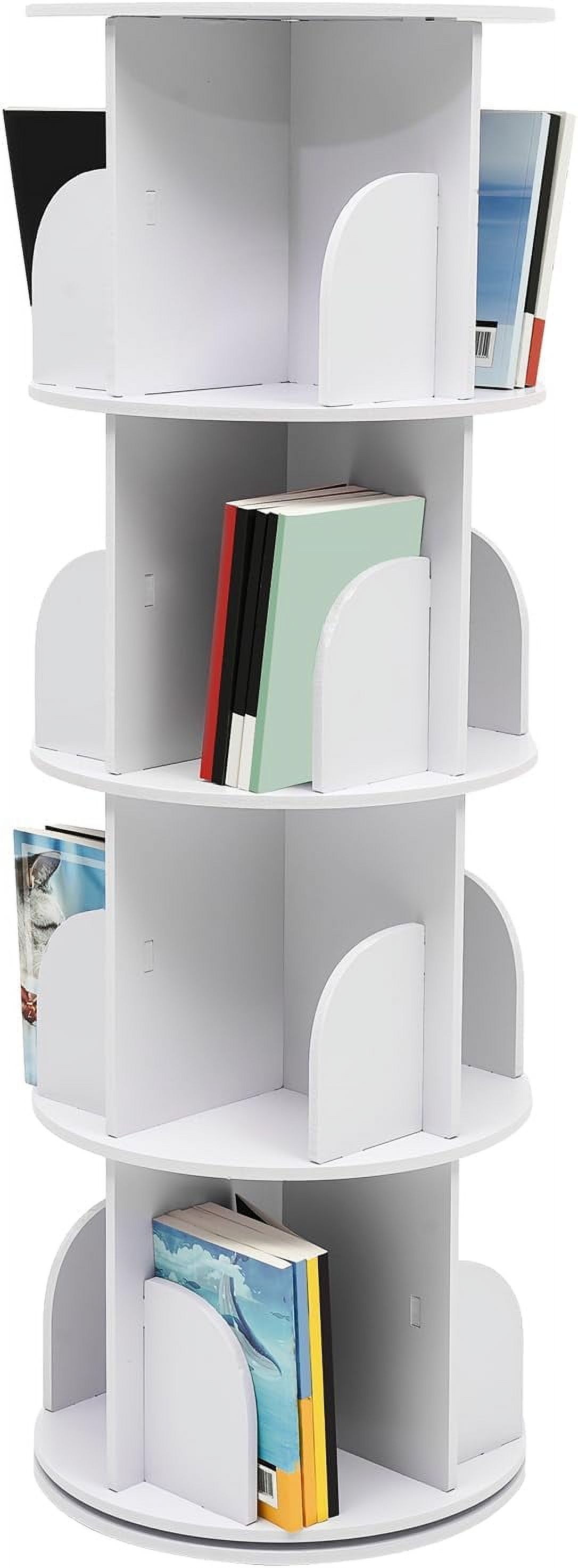 Rotating Bookshelf, Freestanding Storage Shelf, 360° Rotating White ...