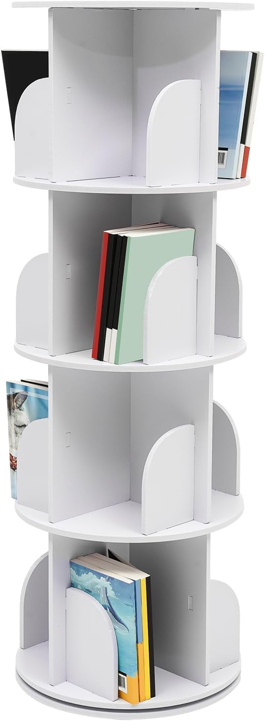 Rotating Bookshelf, Freestanding Storage Shelf, 360° Rotating White ...