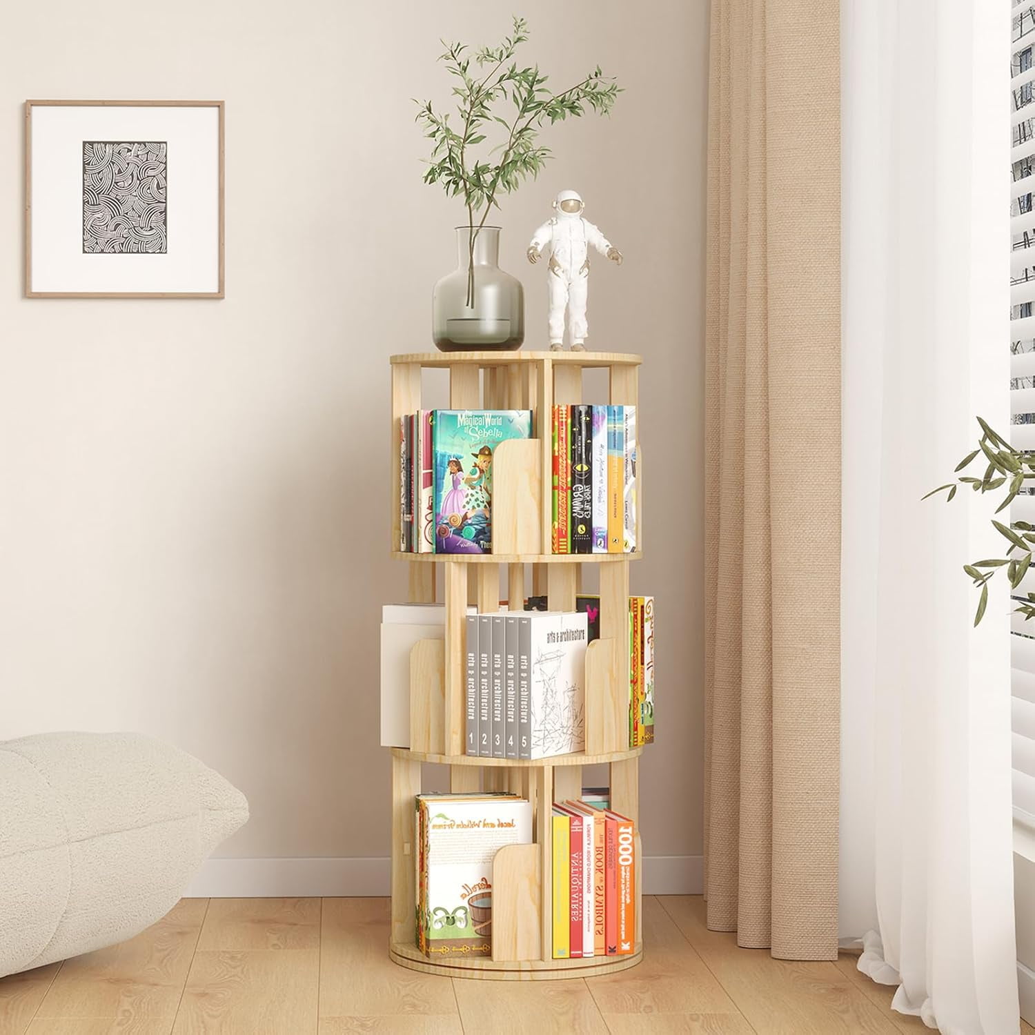 Rotating Bookshelf for Kids, 3 Tier Spinning Bookcase Tower for Kids ...
