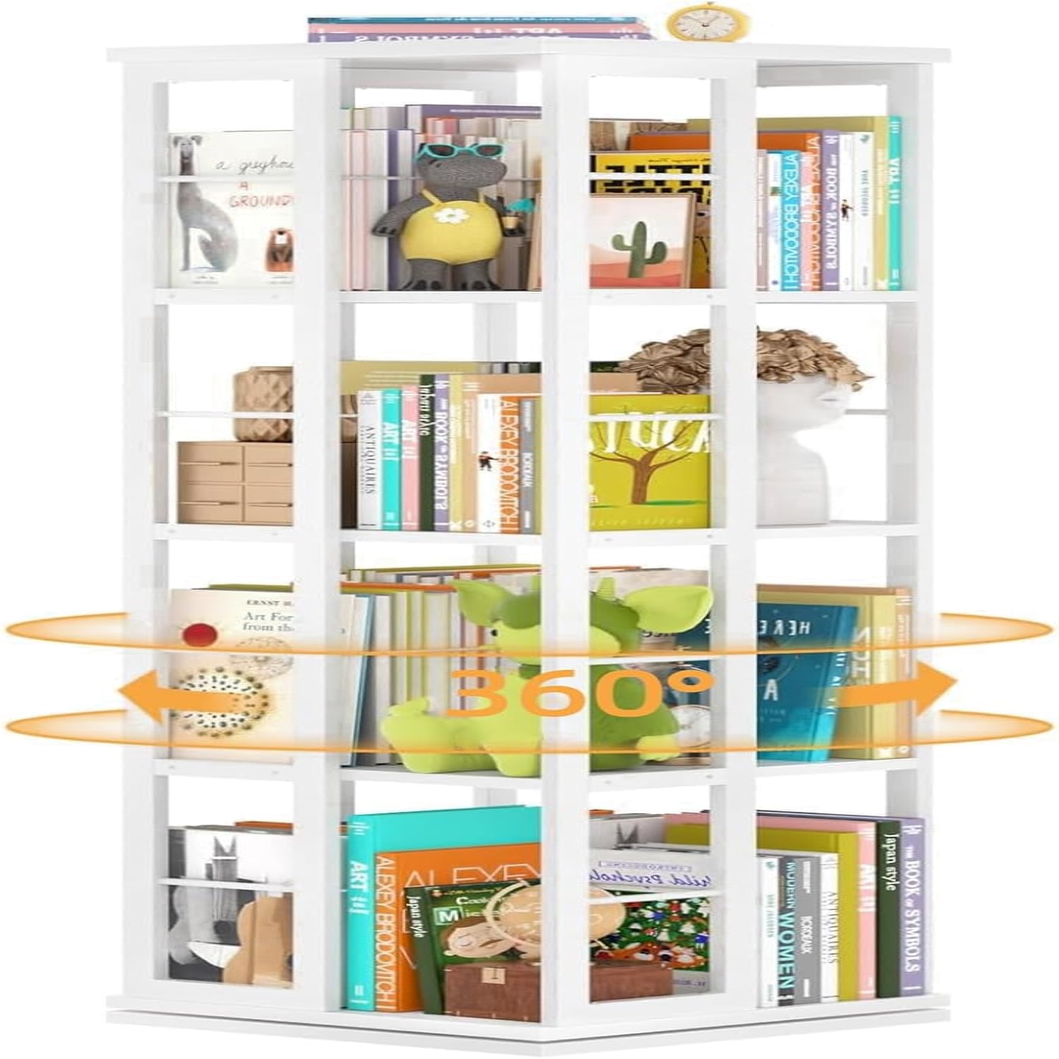 Rotating Bookshelf with Metal Frame 360 Display Wood Revolving Bookcase ...