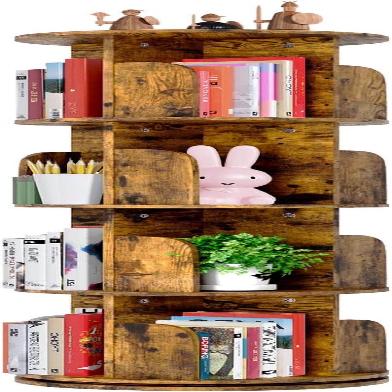 Rotating Bookshelf with Metal Frame 360 Display Wood Revolving Bookcase ...