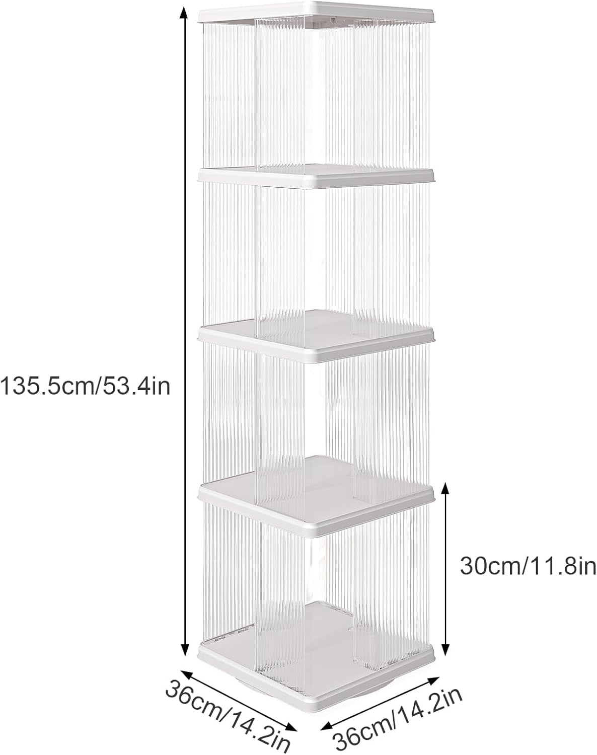 Rotating Bookshelf - Rectangular, White, Corner Shelf, 4 Shelves ...