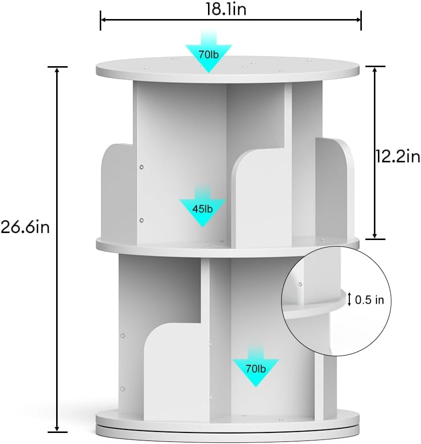 Rotating Bookshelf, Revolving Round Corner Shelf with Storage for ...
