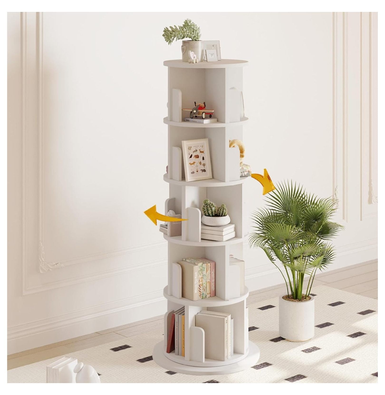 Rotating Bookshelf, Rotating Bookcase for Small Space, 360° Corner ...