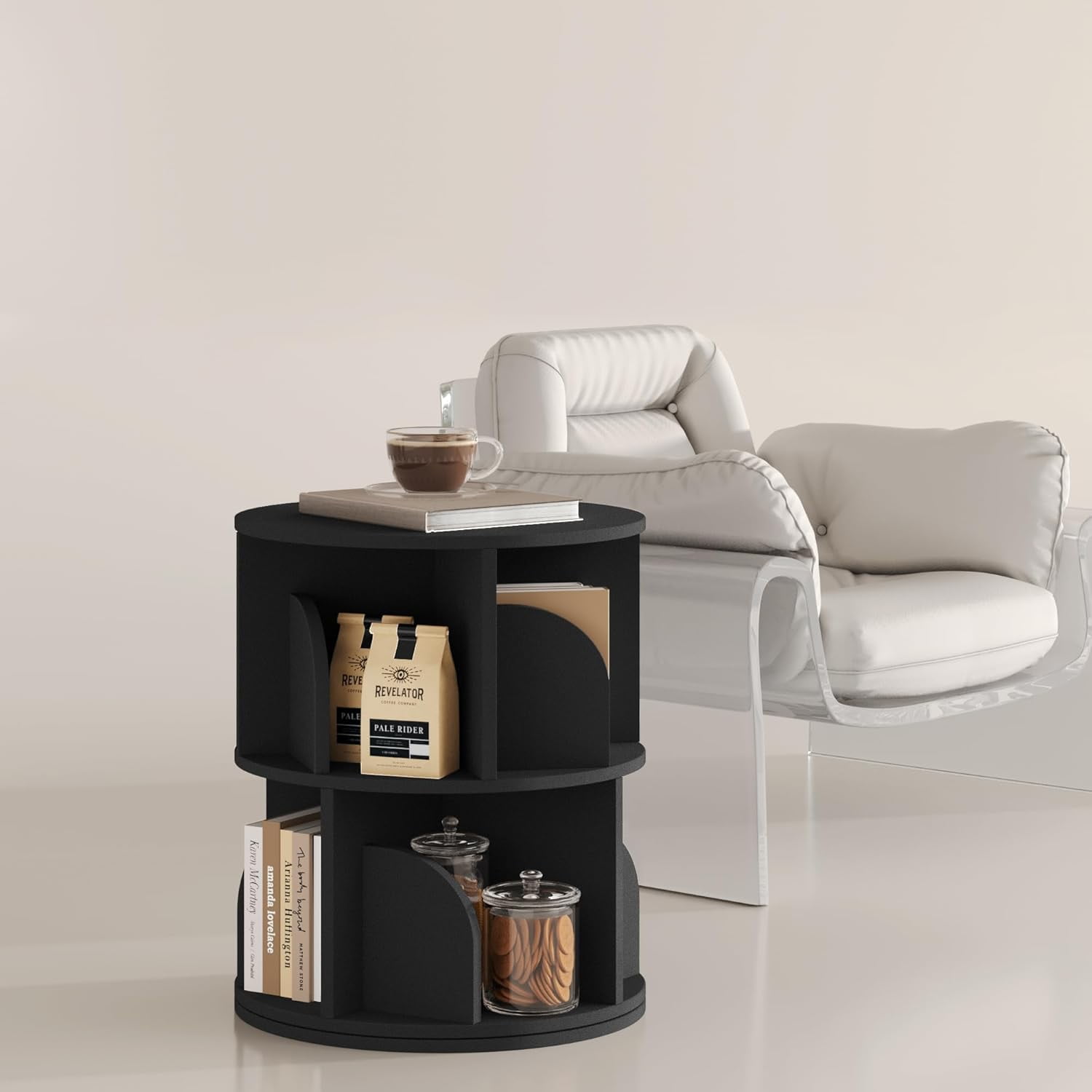 Rotating Bookshelf, Small Corner Bookshelf for Small Space, 360 Display ...