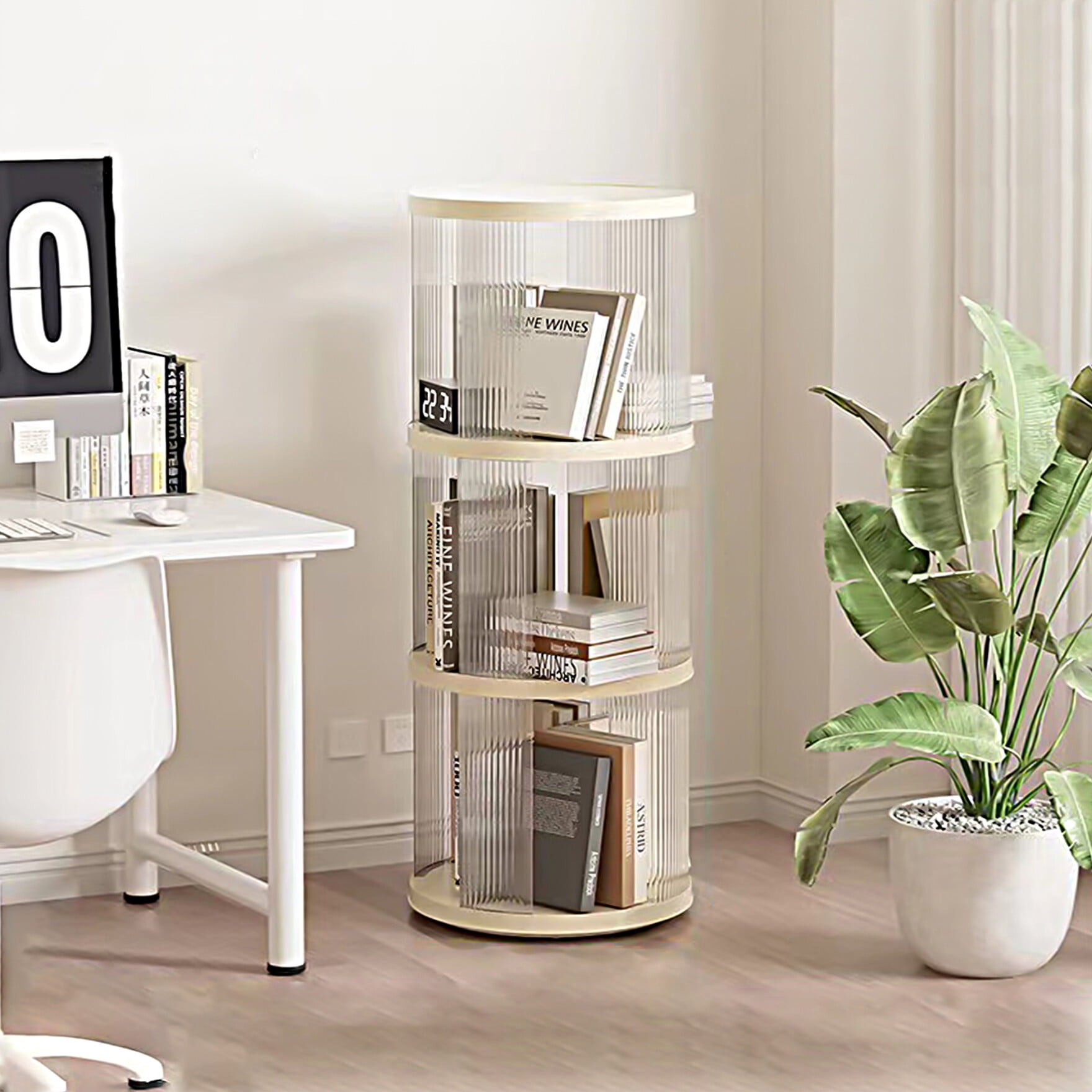 Rotating Bookshelf, Small Corner Bookshelf for Small Space, 360 Display ...