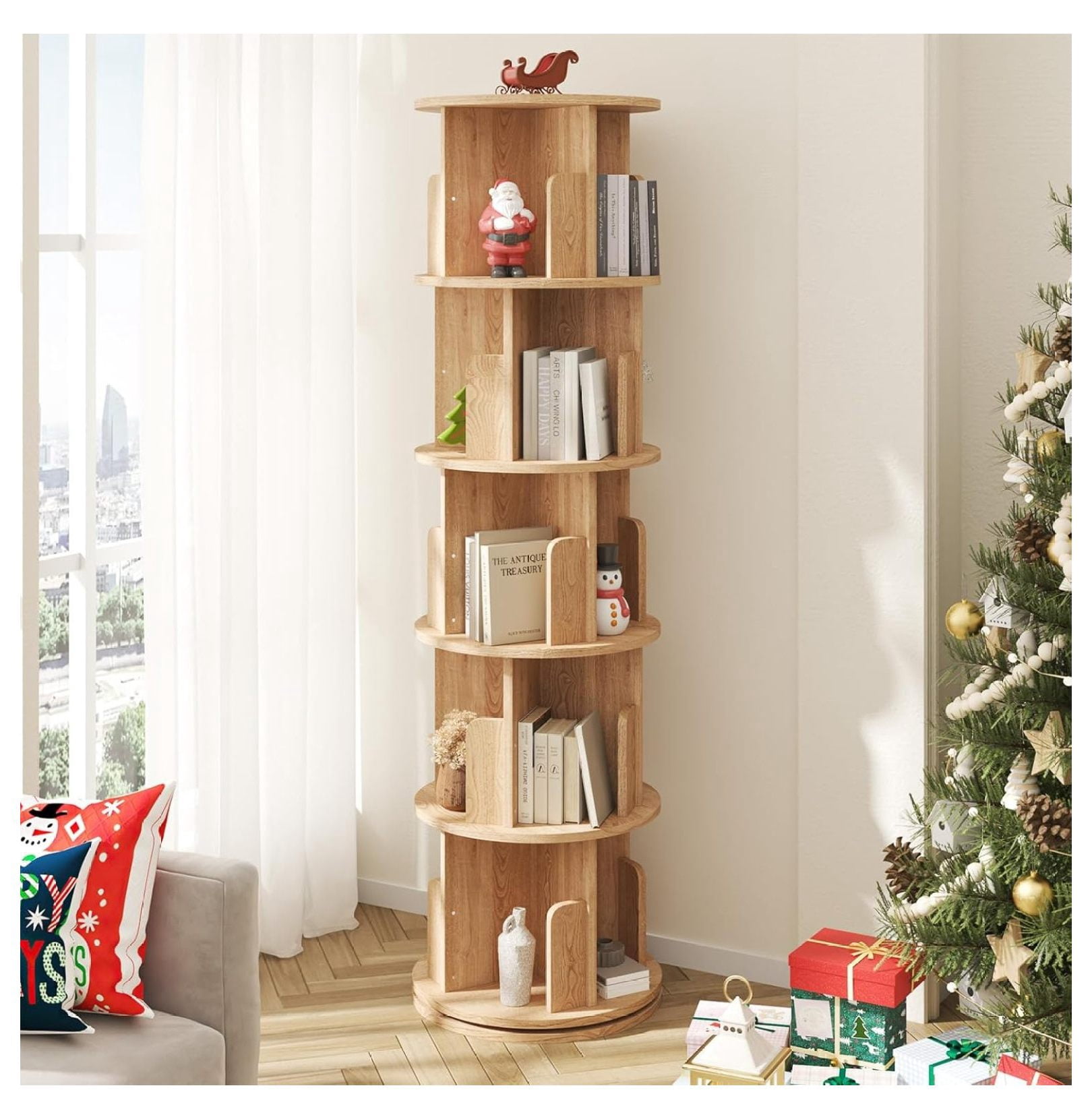 Rotating Bookshelf, Solid Wood Bookshelf, 360° Rotating Bookcase for ...
