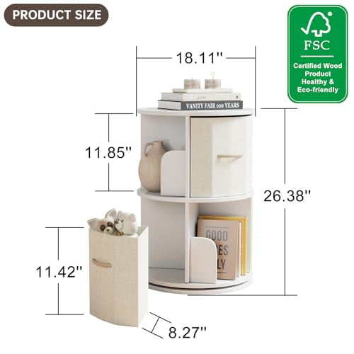 Rotating Bookshelf - Solid Wood Rotating Bookshelf Tower with 2 Drawers ...