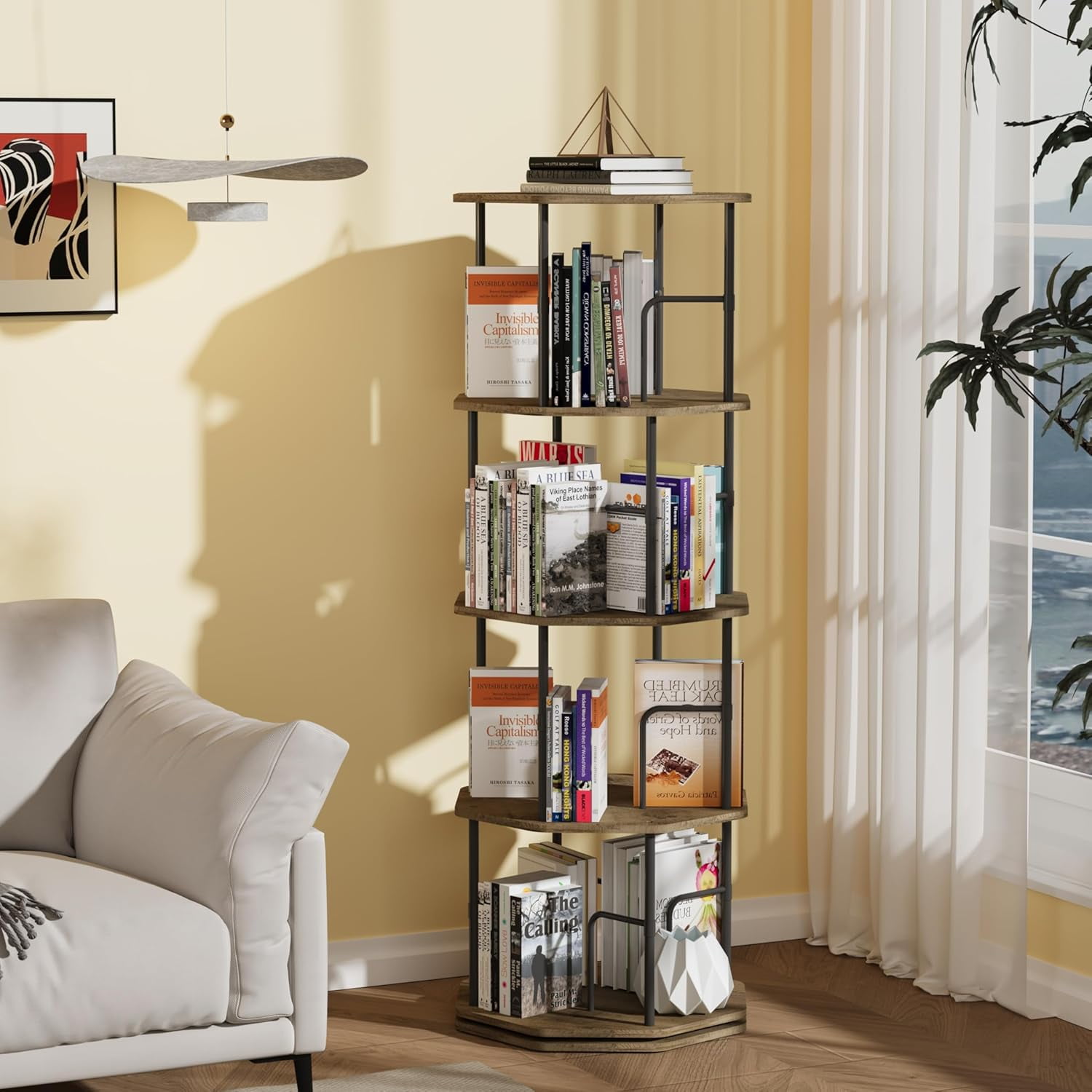 Rotating Bookshelf, Spinning Bookshelf, 4 Tier 360 Display Freestanding ...