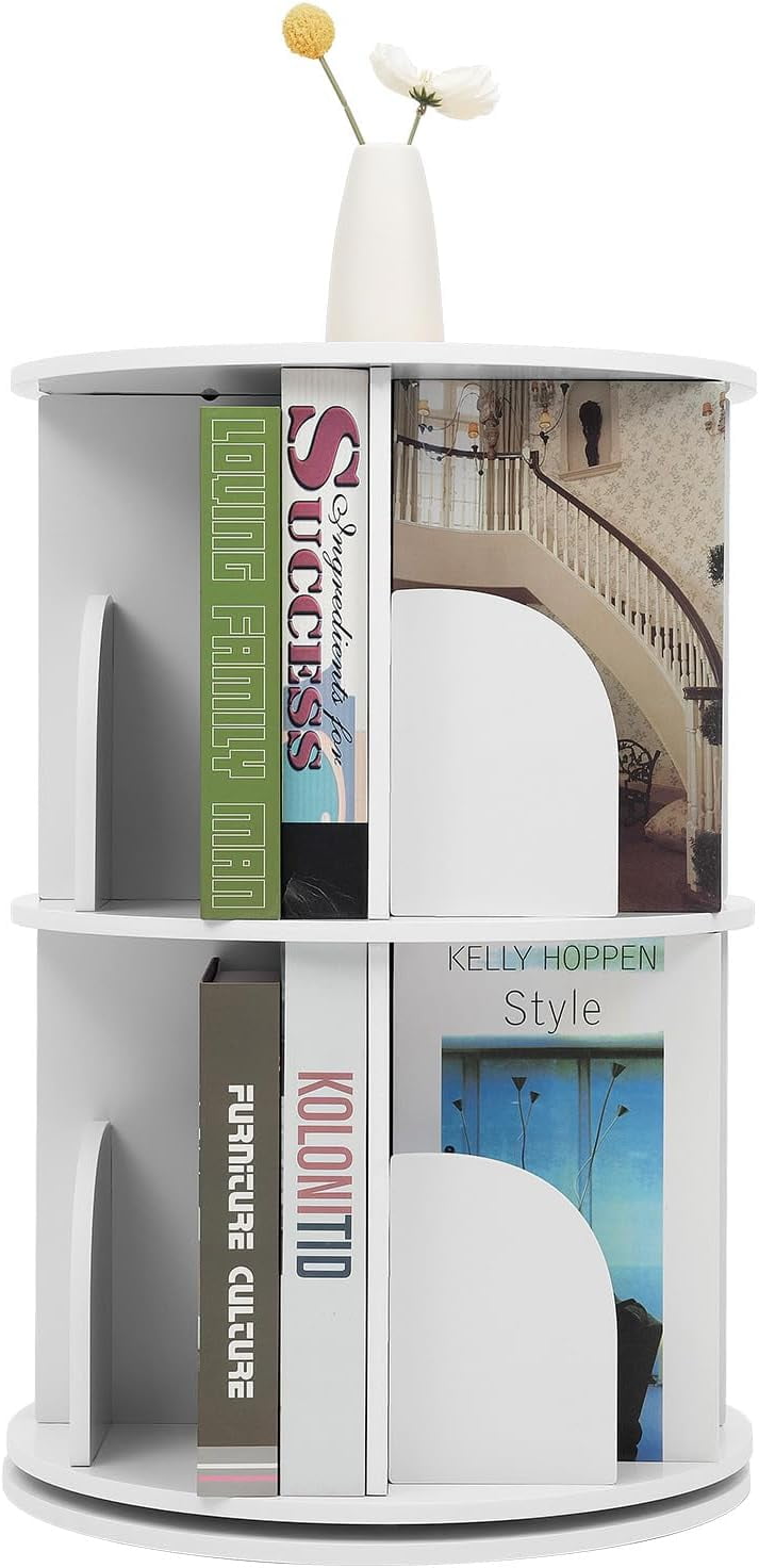 Rotating Bookshelf Tower, 2-Tier Corner Bookcase 360 ° Spinning ...