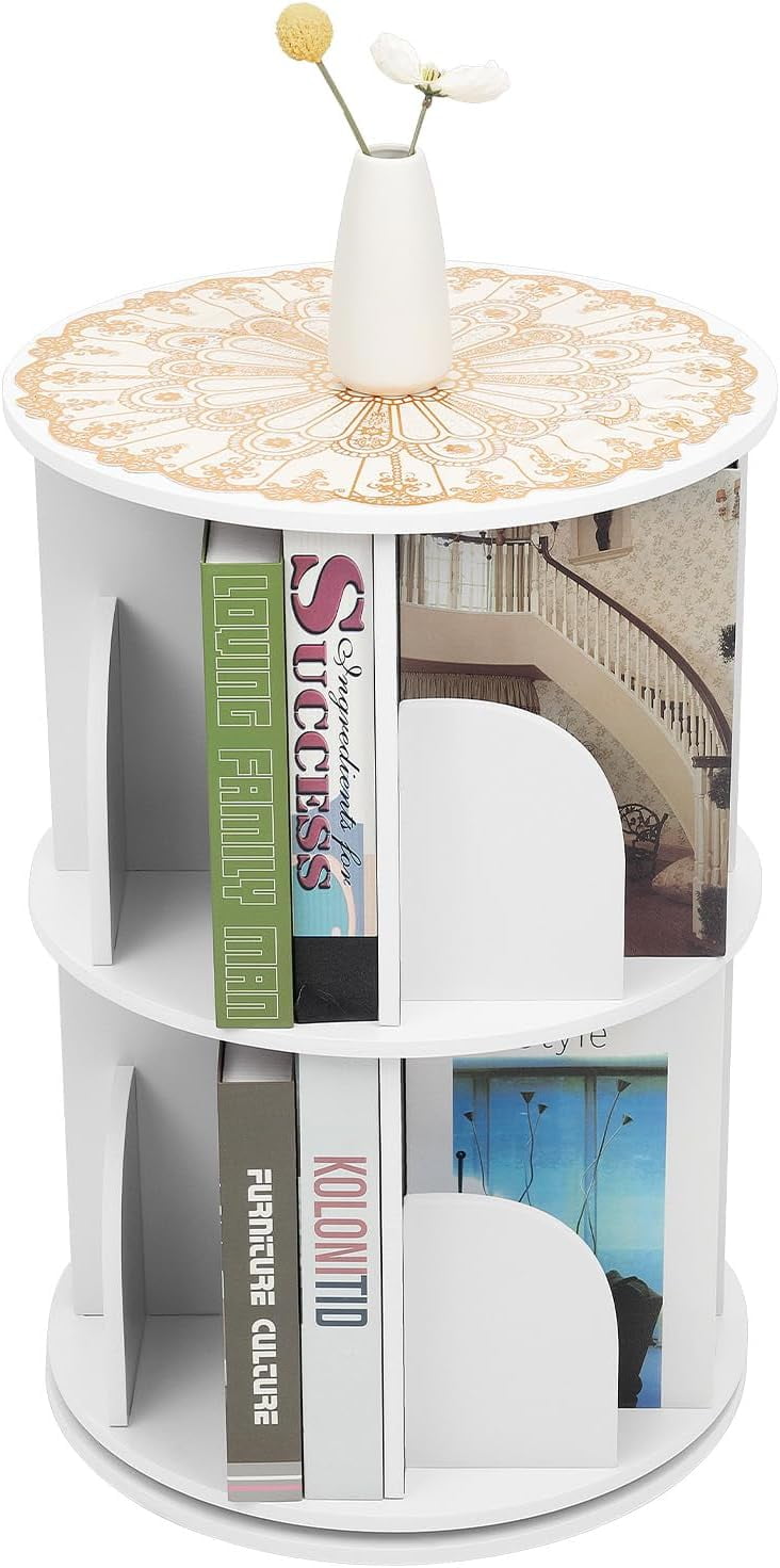 Rotating Bookshelf Tower, 2 Tier Revolving Bookcase, Corner Bookshelf ...