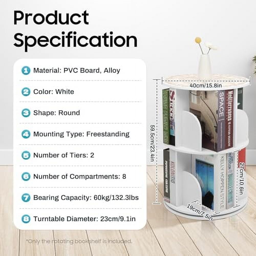 Rotating Bookshelf Tower, 2 Tier Revolving Bookcase, Corner Bookshelf ...