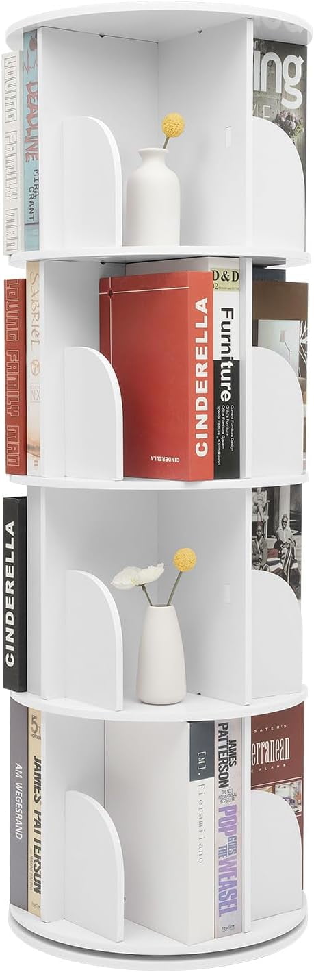Rotating Bookshelf Tower, 360 Display 4-Tier Floor Standing Bookcase ...