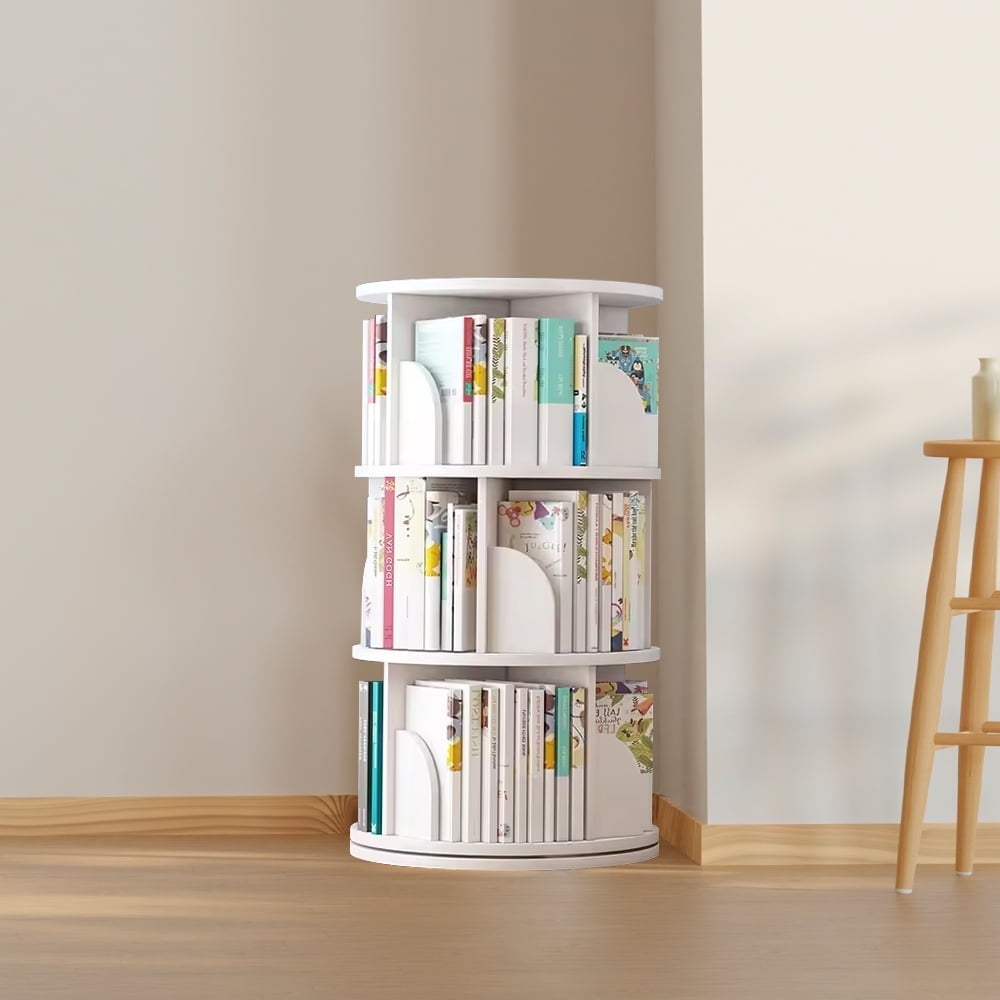 Rotating Bookshelf Tower 360° Display Bookcase, 3 Tier Floor Standing ...