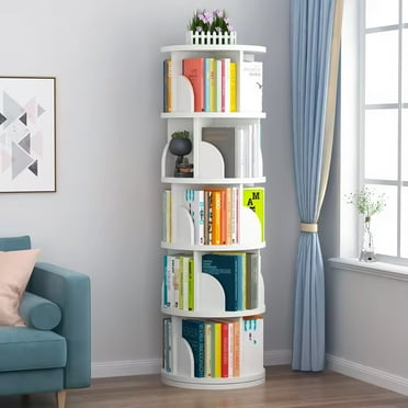 "Bimiti 5-Tier Rotating PVC Bookshelf, 20 Shelves Book Tower, Spinning ...