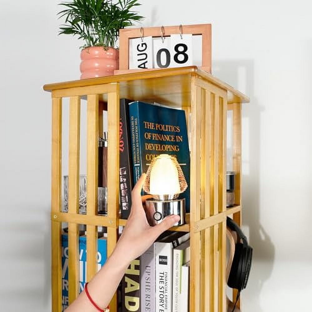 Rotating Bookshelf Tower, 360 Display Spinning Bookshelf, Bamboo ...