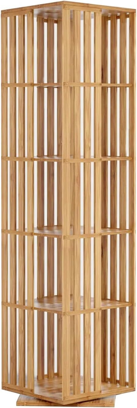 Rotating Bookshelf Tower, 360 Display Spinning Bookshelf, Bamboo ...
