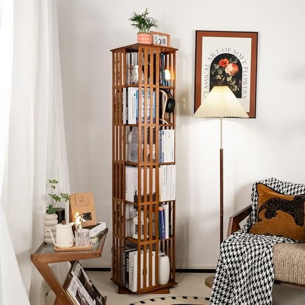 Rotating Bookshelf Tower, 360 Display Spinning Bookshelf, Bamboo ...