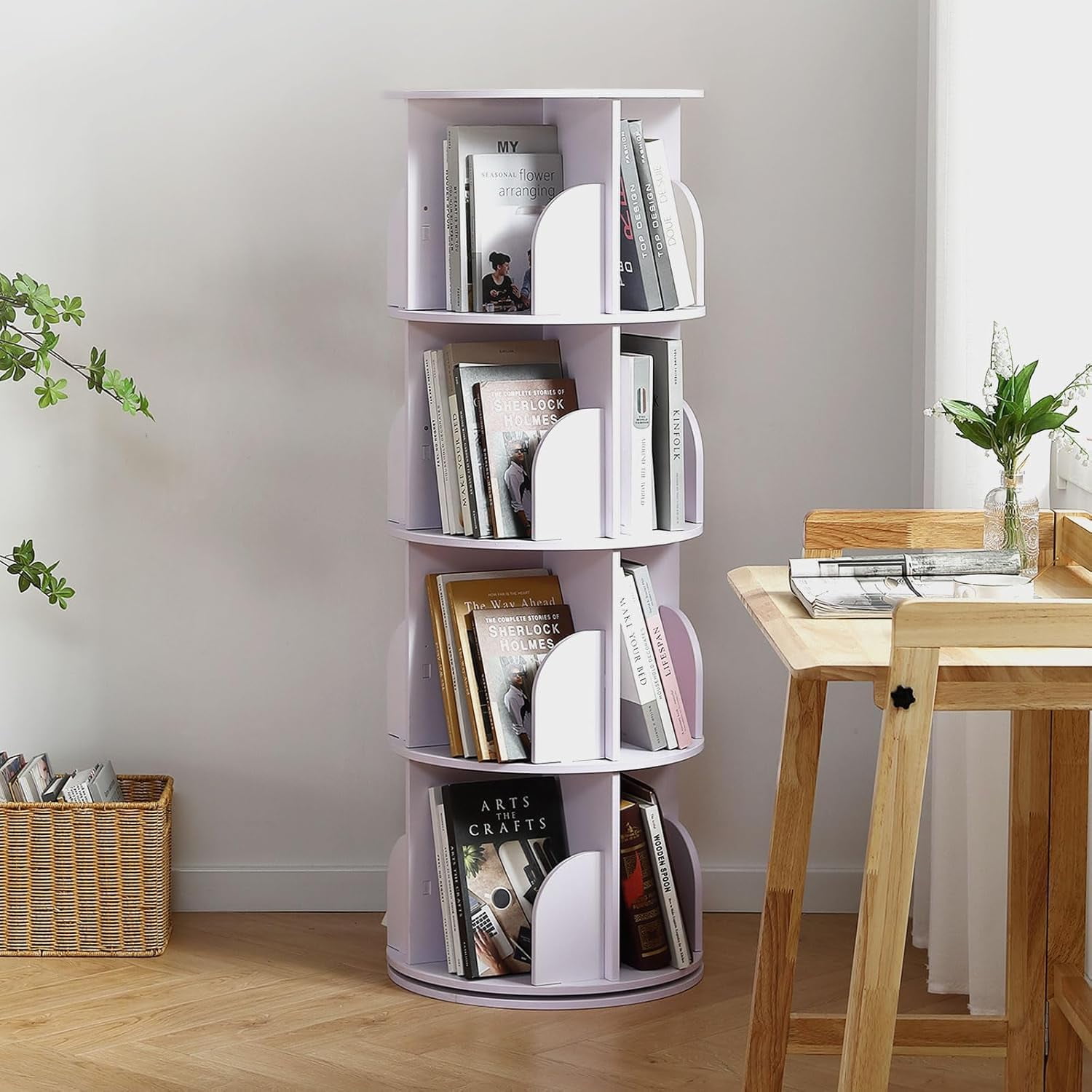Rotating Bookshelf Tower, 360 Display Spinning Bookshelf, PVC Narrow ...