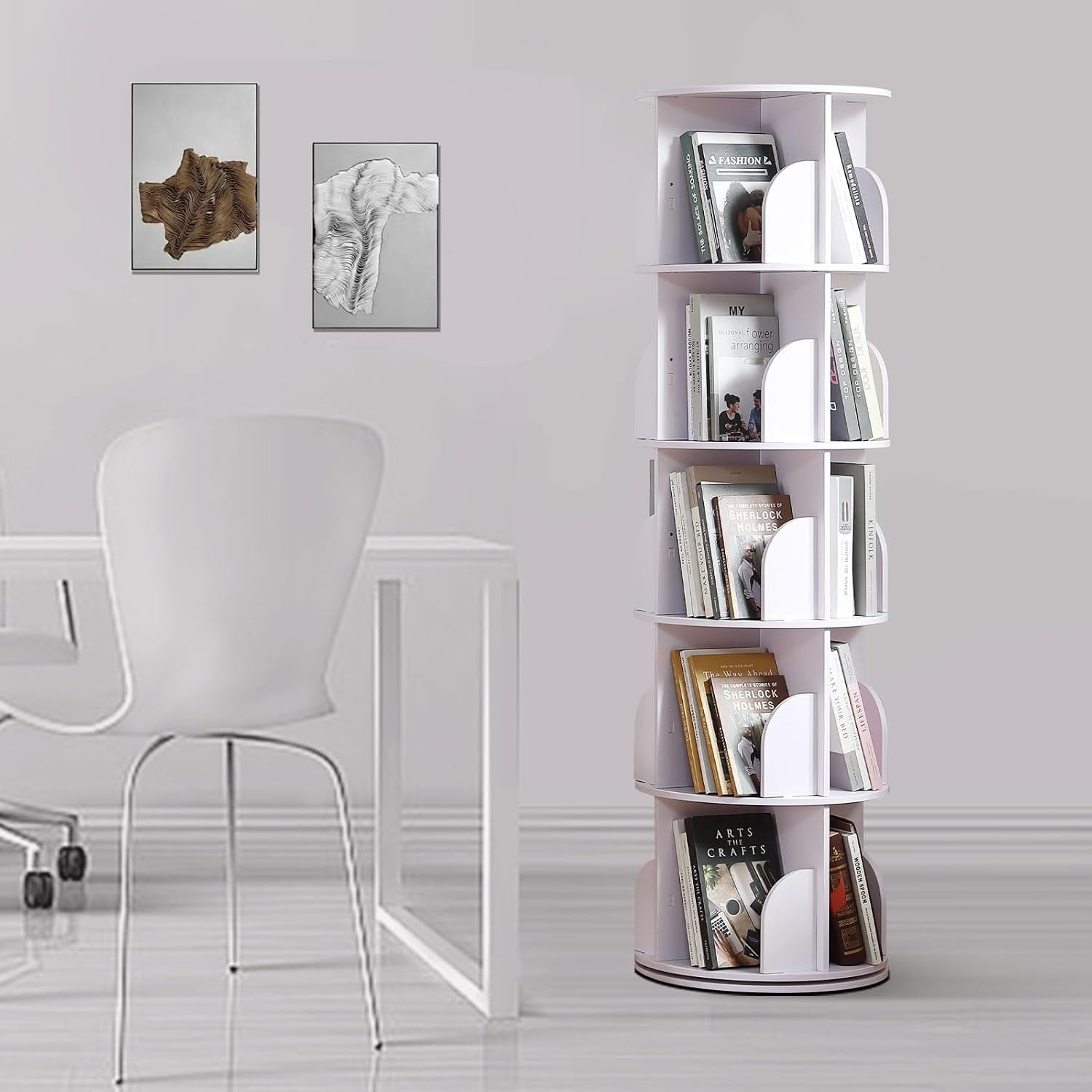 Rotating Bookshelf Tower, 360 Display Spinning Bookshelf, PVC Narrow ...