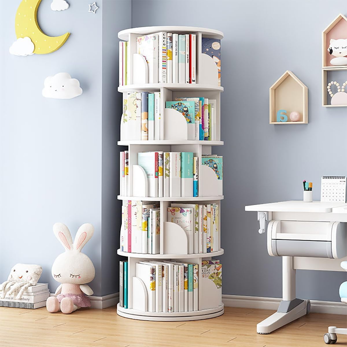 Rotating Bookshelf Tower, 4/5 Tier Circular Bookcase for Kids&Adults ...