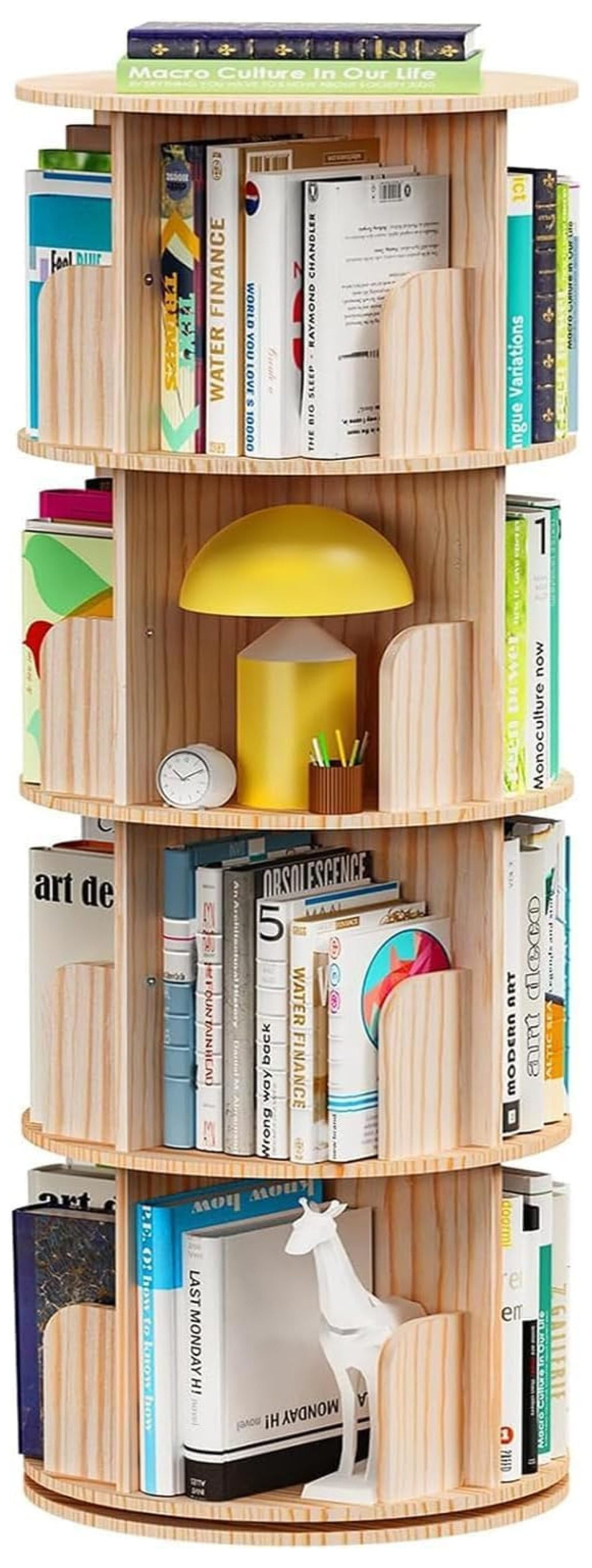 Rotating Bookshelf Tower, 4 Tier 360 Display Wood Spinning Bookcase ...