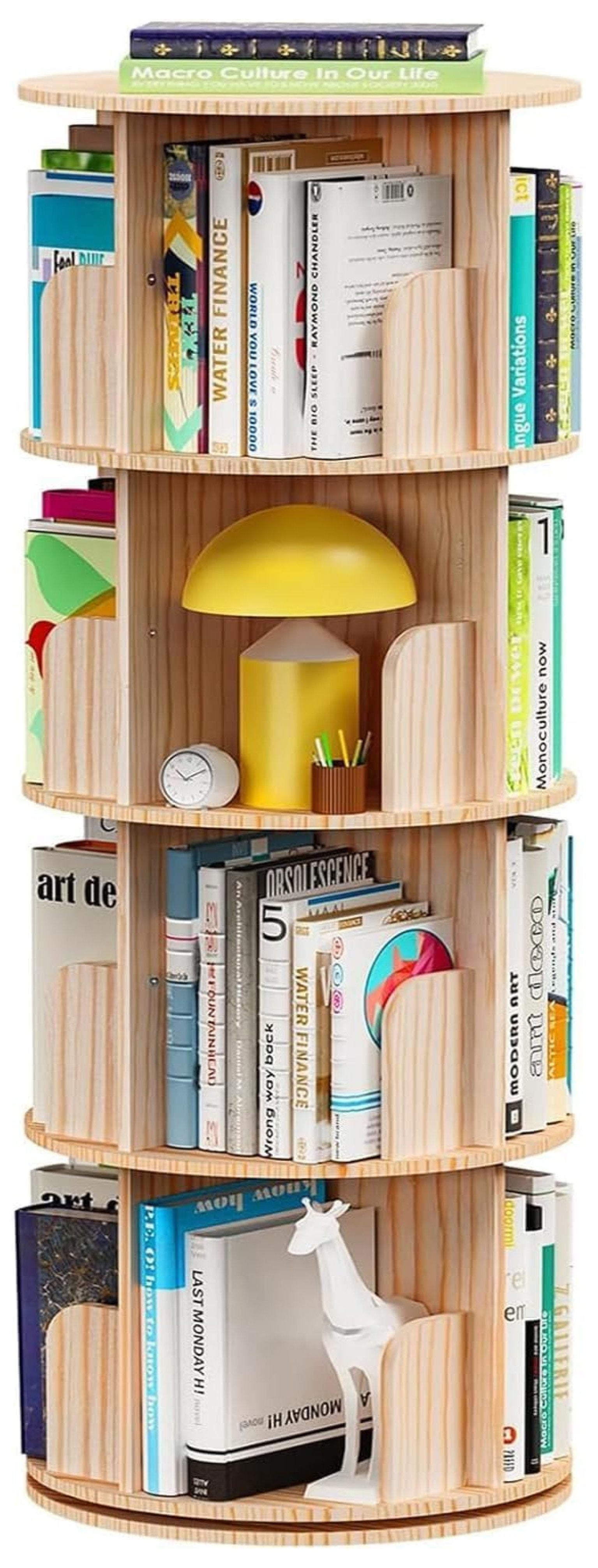 Rotating Bookshelf Tower, 4 Tier 360 Display Wood Spinning Bookcase ...