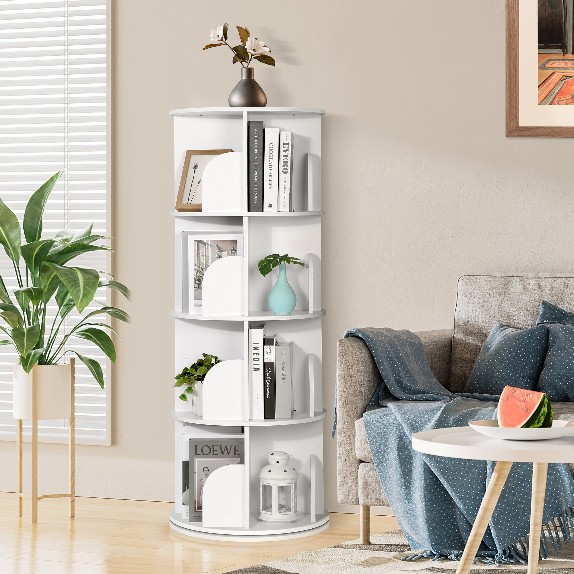 Rotating Bookshelf Tower, 4-Tier 360 Revolving Bookcase Spinning ...