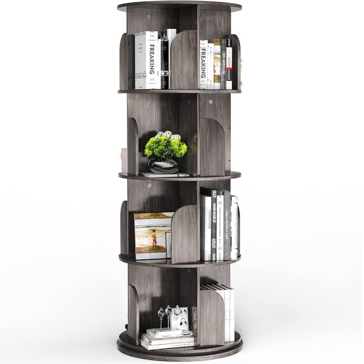 Rotating Bookshelf Tower, 4-Tier 360 Revolving Bookcase Spinning ...