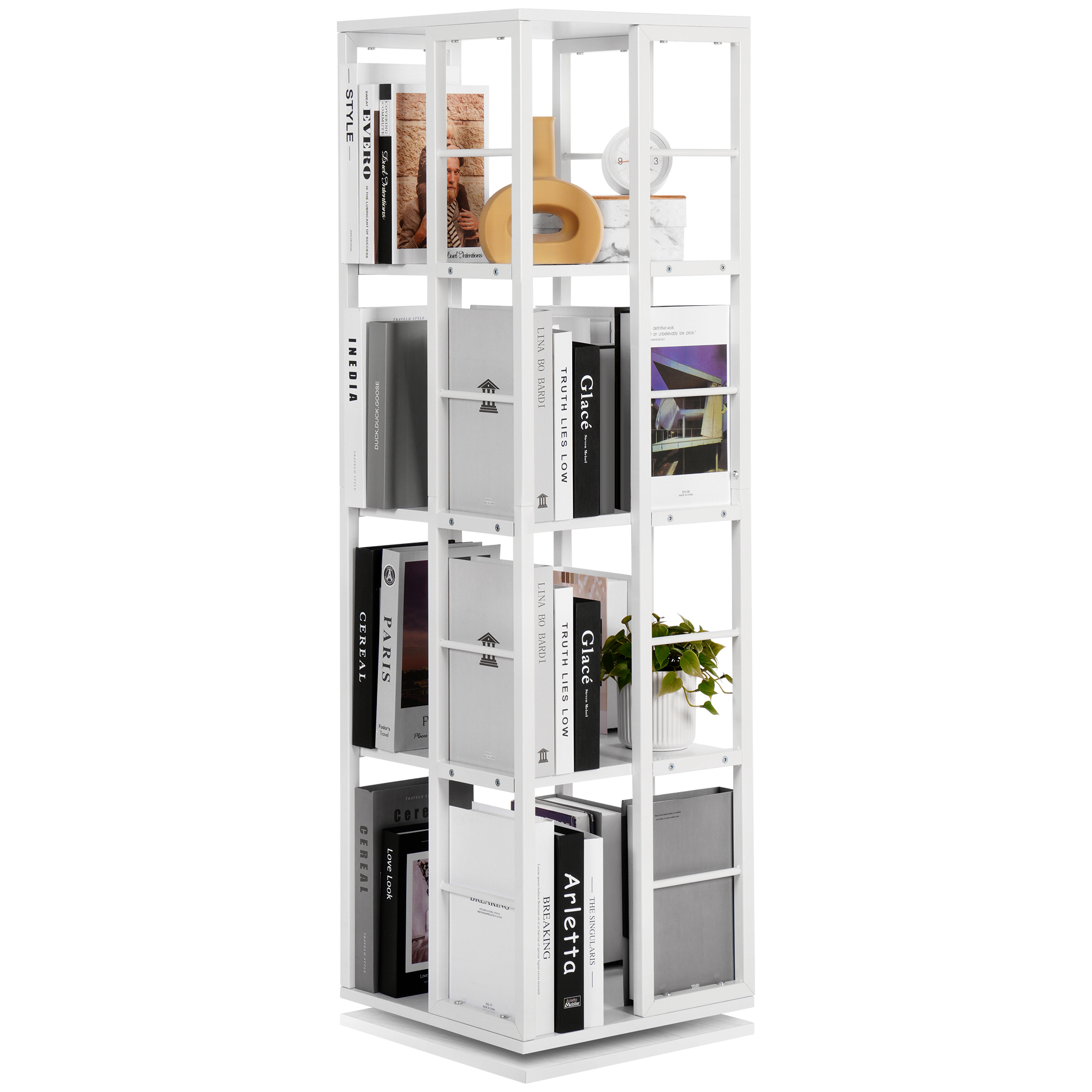VECELO 4-Tier Corner Cabinet, Wooden Bookcases Bookshelf with 8-Cubby ...