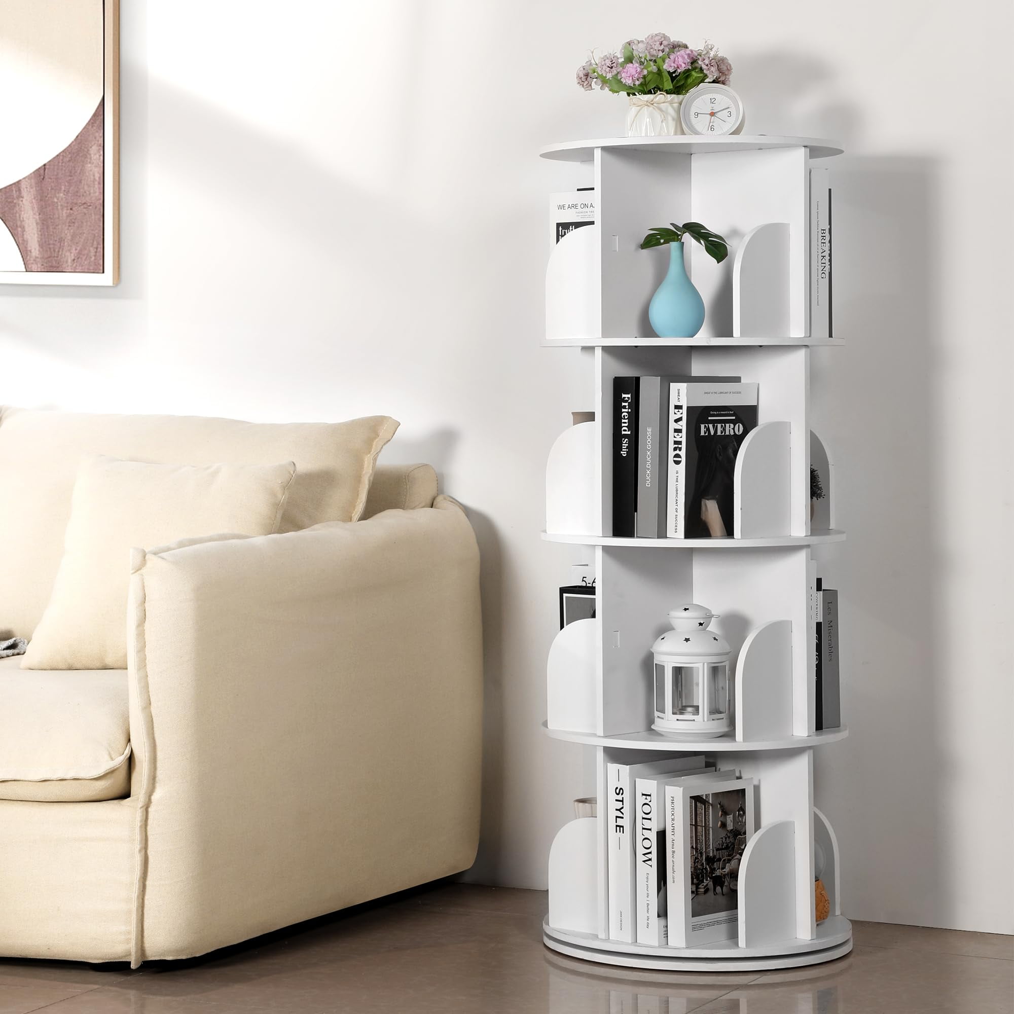 Rotating Bookshelf Tower, 4 Tiers 360 Spinning Book Shelf Revolving ...