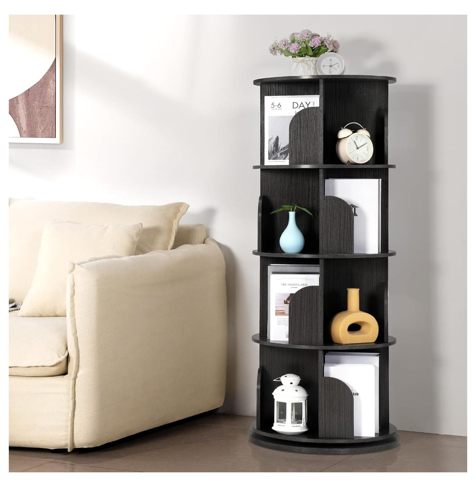 Rotating Bookshelf Tower, 4 Tiers 360 Spinning Bookshelf Revolving ...