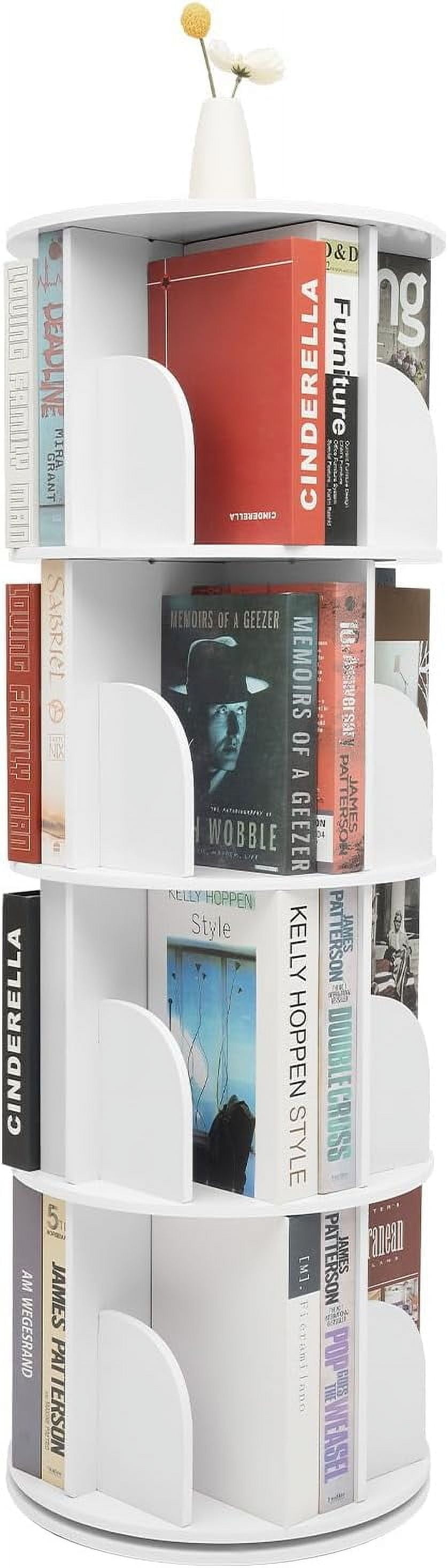 Rotating Bookshelf Tower, 4-tier Corner Bookcase 360 ° Spinning Bookshelf, PVC Board Book Shelf ...
