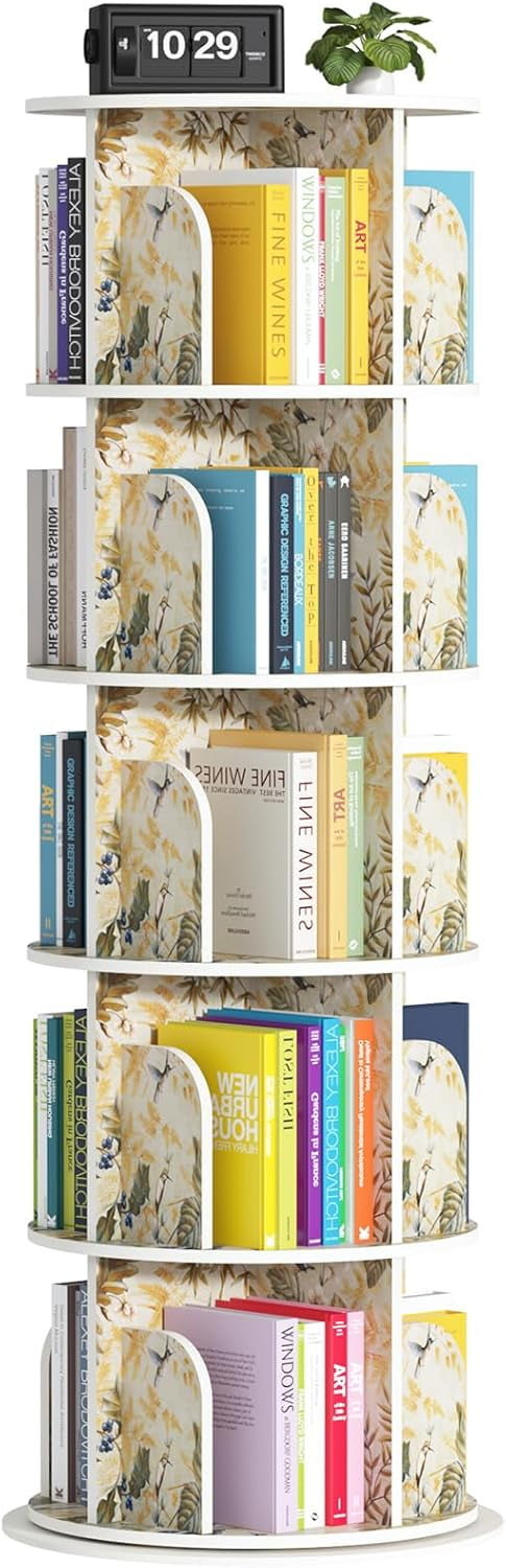 Rotating Bookshelf Tower 5 Tier, Revolving 360 Book Shelf Narrow Tall ...