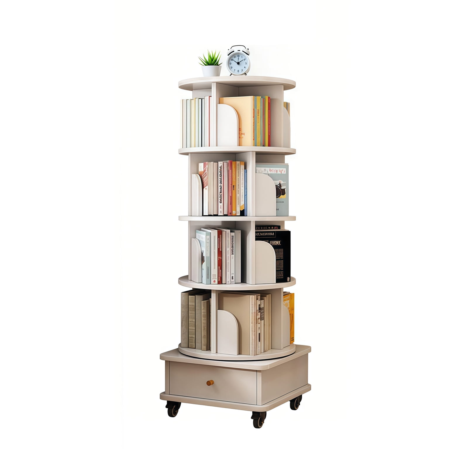 Rotating Bookshelf Tower, 5 Tier Rotating Bookcase with Wheels, 360 ...