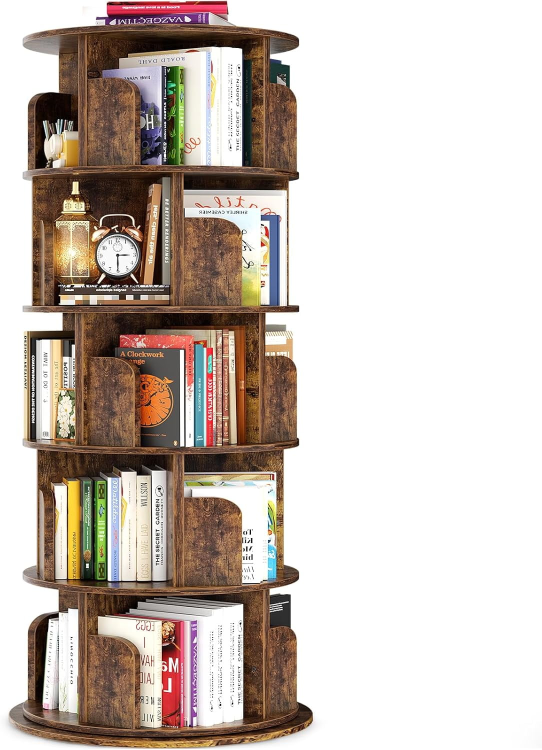 Rotating Bookshelf Tower, 5 Tier Spinning Bookcase, Revolving 360 Book ...
