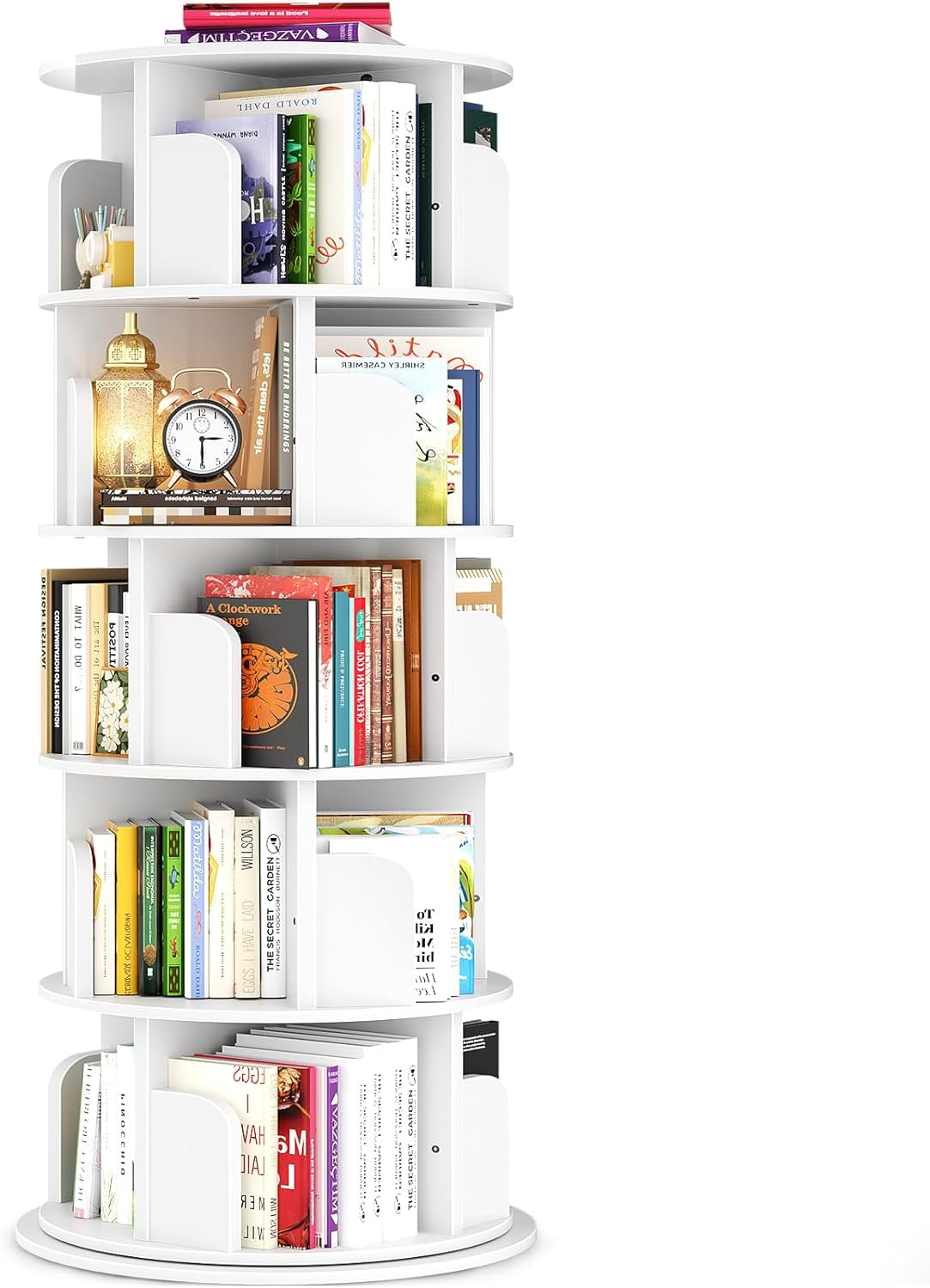 Rotating Bookshelf Tower, 5 Tier Spinning Bookcase, Revolving 360 Book ...