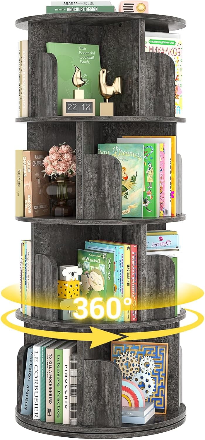 Rotating Bookshelf Tower, 5 Tier Spinning Bookcase, Revolving 360 Book ...