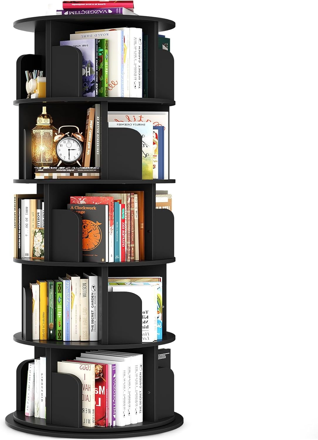 Rotating Bookshelf Tower – 5 Tier Spinning Bookcase, Revolving 360 Book ...