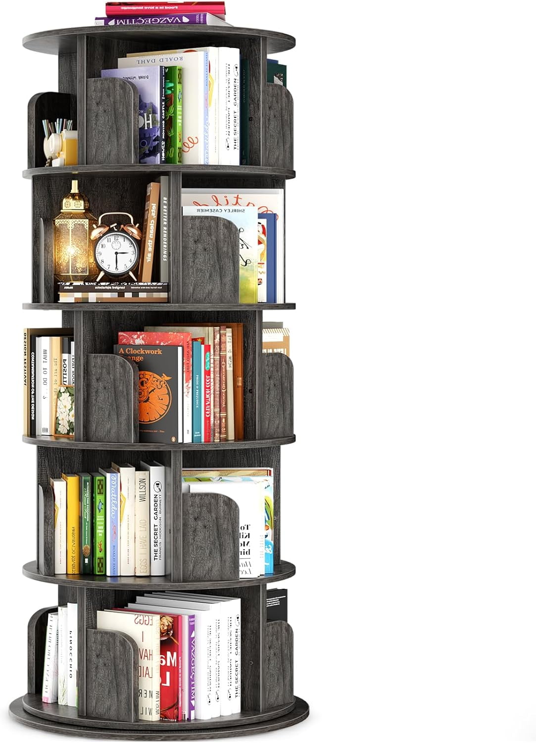 Rotating Bookshelf Tower, 5 Tier Spinning Bookcase, Revolving 360 Book ...
