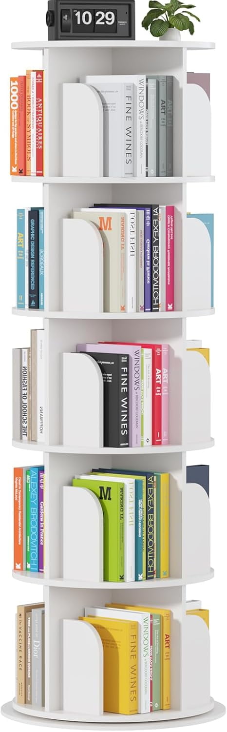 Rotating Bookshelf Tower 5 Tier,Spinning Bookcase, Revolving 360 Book ...